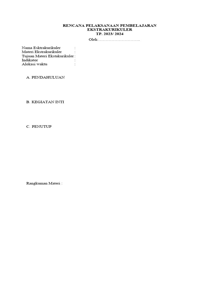 Format RPP Ekstrakurikuler | PDF