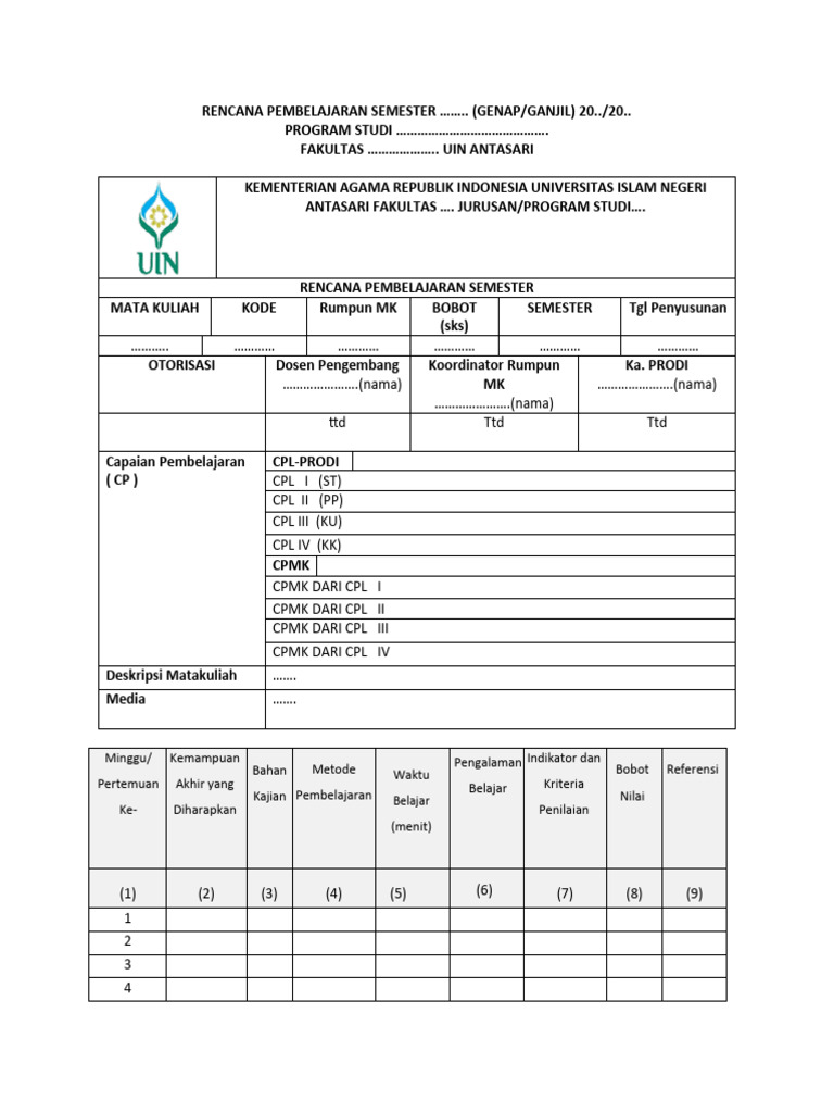 Format RPS Uin Antasari Banjarmasin | PDF