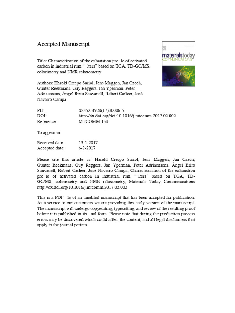 Characterization of The Exhaustion Profile of Activated Carbon in Industrial Rum "Filters" Based ...