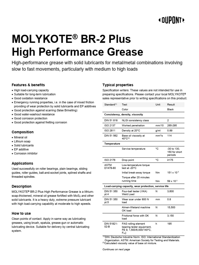 MOLYKOTE BR-2 Plus High Performance Grease 71-0241D-01 | PDF ...