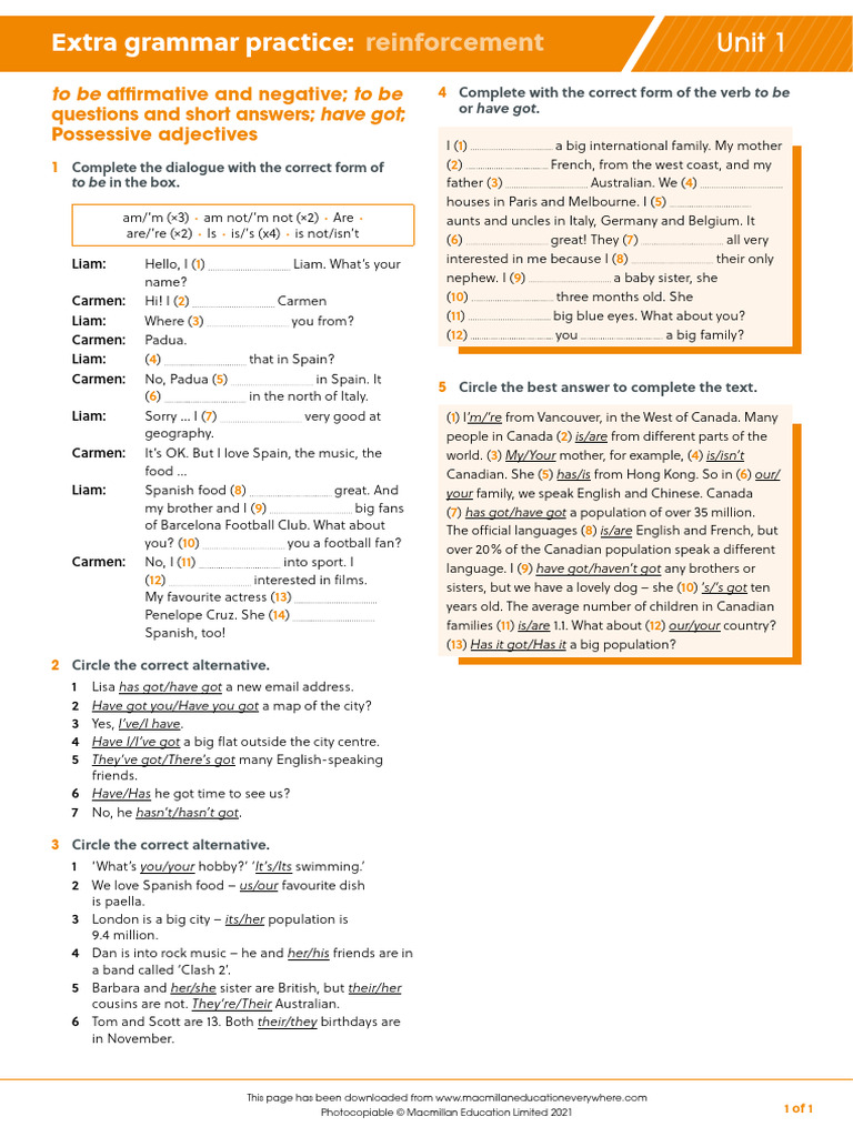 A1PLUS U1 Extra Grammar Practice Reinforcement | PDF | Human Communication | Languages