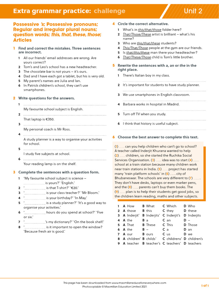 A1PLUS U2 Extra Grammar Practice Challenge | Download Free PDF | English Language | Grammar