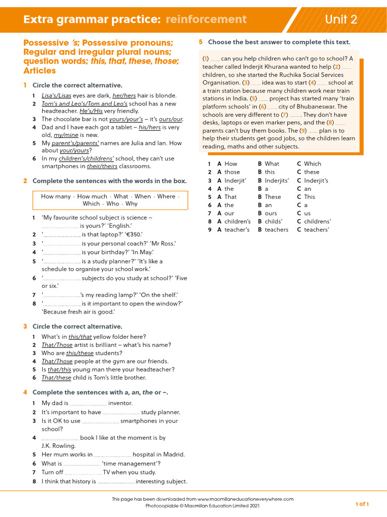 A1PLUS U2 Extra Grammar Practice Reinforcement | PDF | Language Mechanics | Linguistics