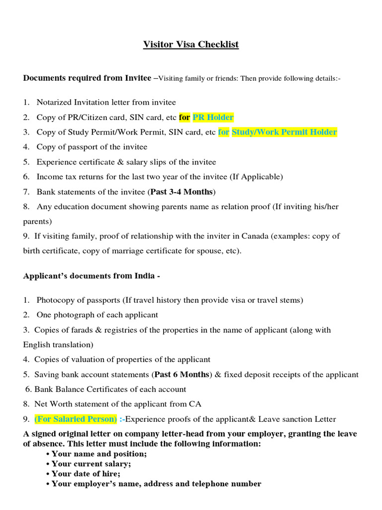 Revised Visitor Visa Checklist | PDF | Travel Visa | Passport