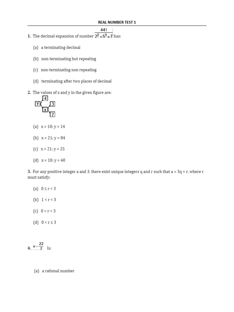 Real Number-1 MCQ | PDF | Numbers | Decimal