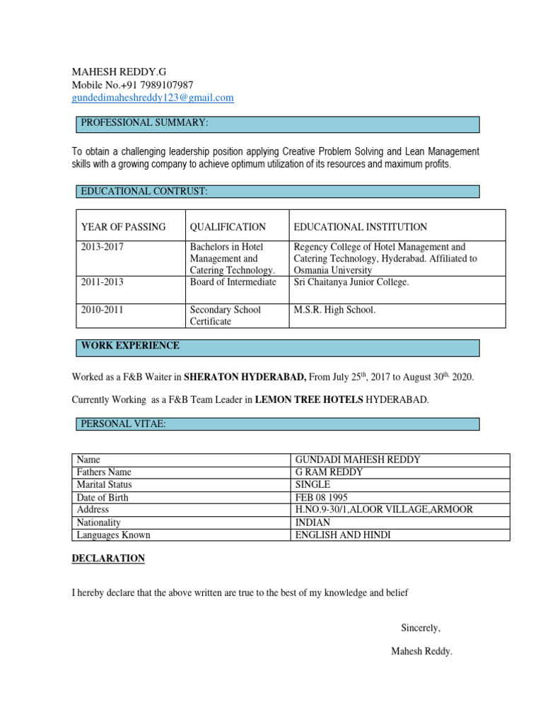 G Mahesh Resume | PDF