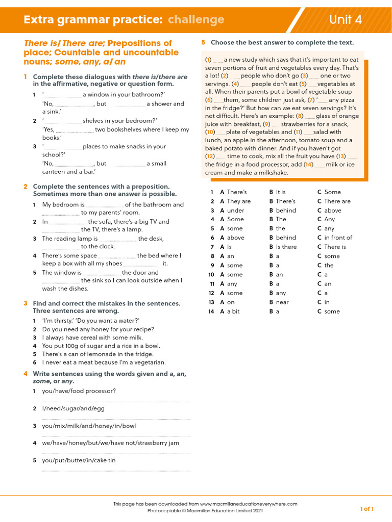 A1PLUS U4 Extra Grammar Practice Challenge | PDF | Foods | Cuisine