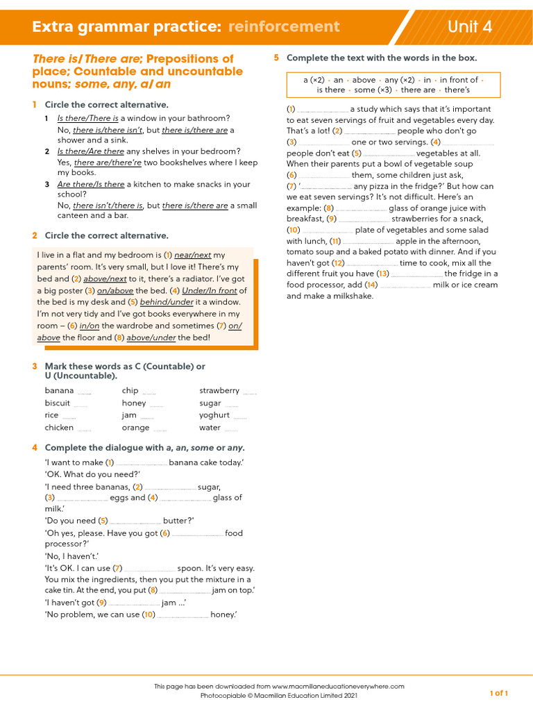 A1PLUS U4 Extra Grammar Practice Reinforcement | PDF | Cooking | Food ...