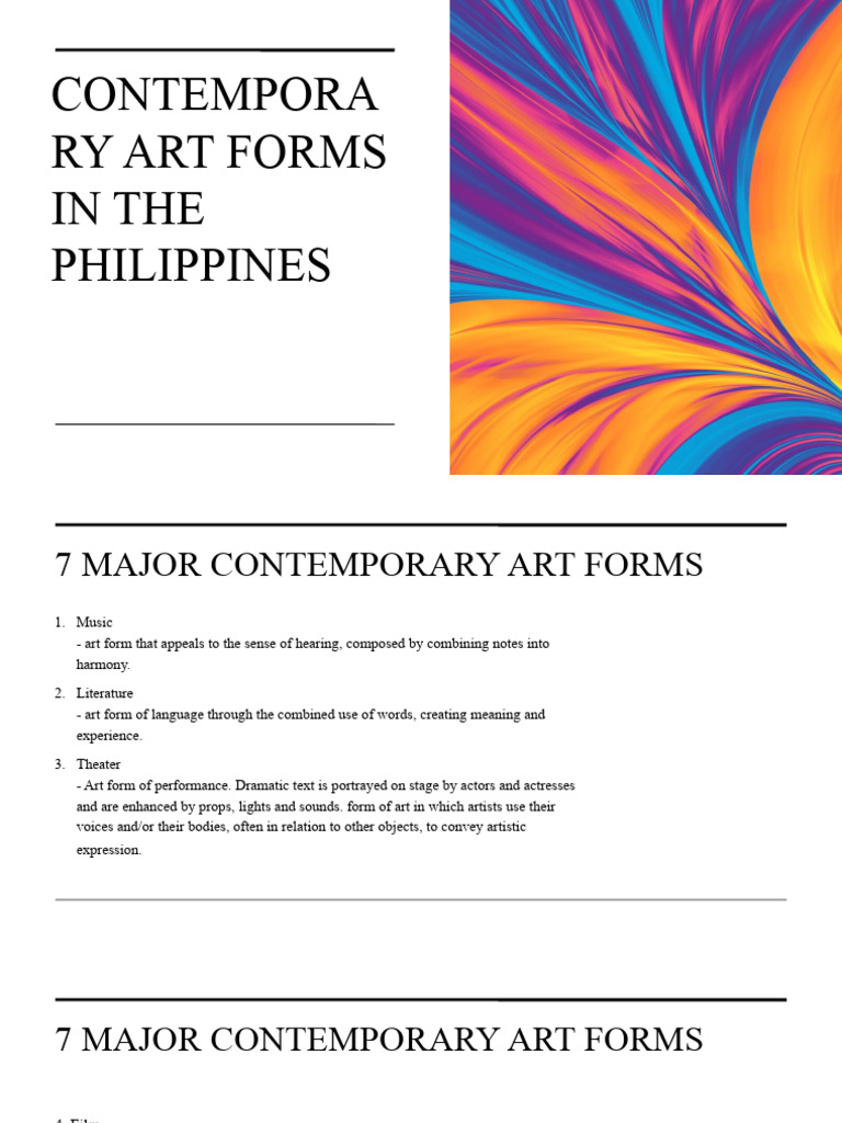 Major Contemporary Art Forms in the Philippines | PDF | The Arts ...