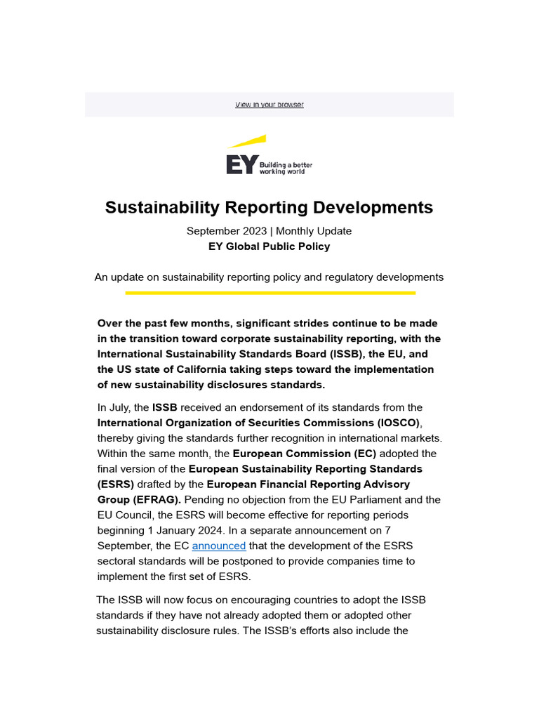 EY Sustainability Reporting Developments Sep 2023 | PDF | International ...