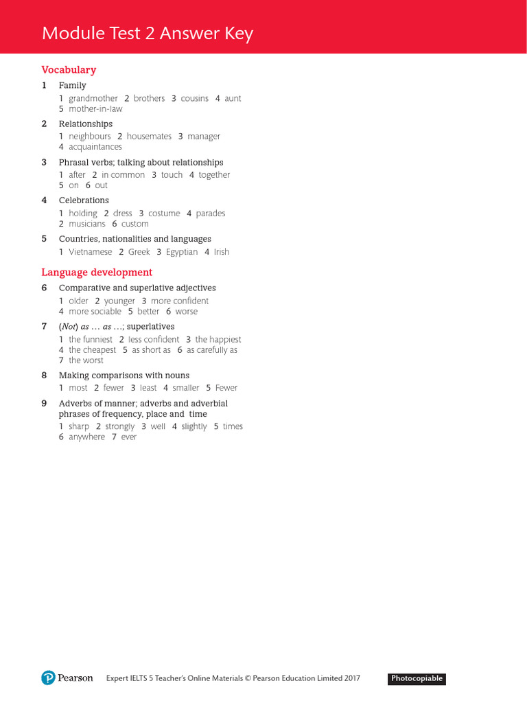 CB 5 Module Test 2 Answer Key | PDF