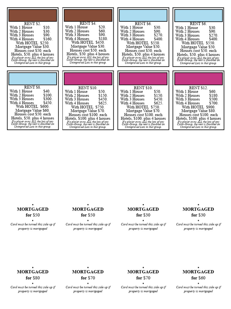 Monopoly Property Rent and Mortgage Guide | PDF | Common Law | Real Estate