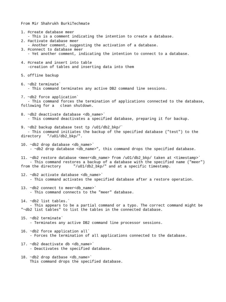 DB2 Database Management Commands Guide | PDF | Teaching Methods & Materials | Computers