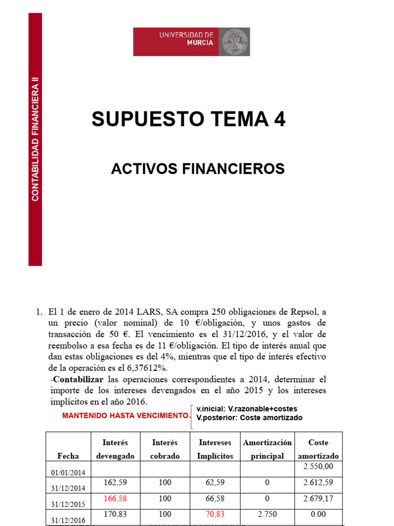Supuesto 4. Activos Financieros | PDF | Inversiones | Compartir (Finanzas)