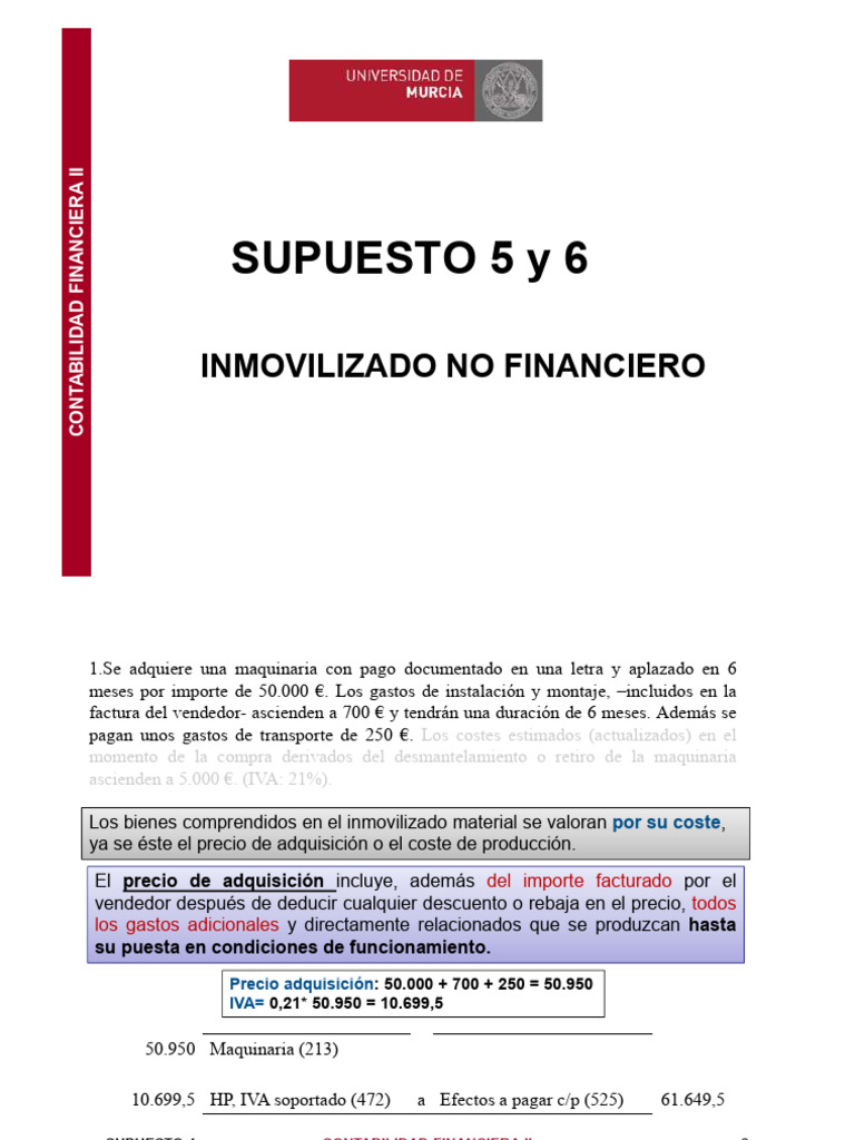 Supuesto 5 y 6. Inmovilizado No Financiero | PDF | Contabilidad | Crédito