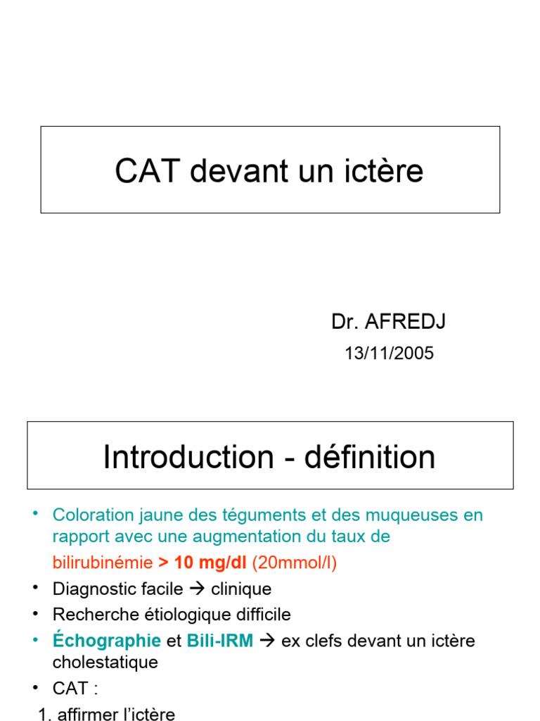 CAT Devant Un Ictère Dr. AFREDJ | PDF | Gastroentérologie | Maladies et troubles