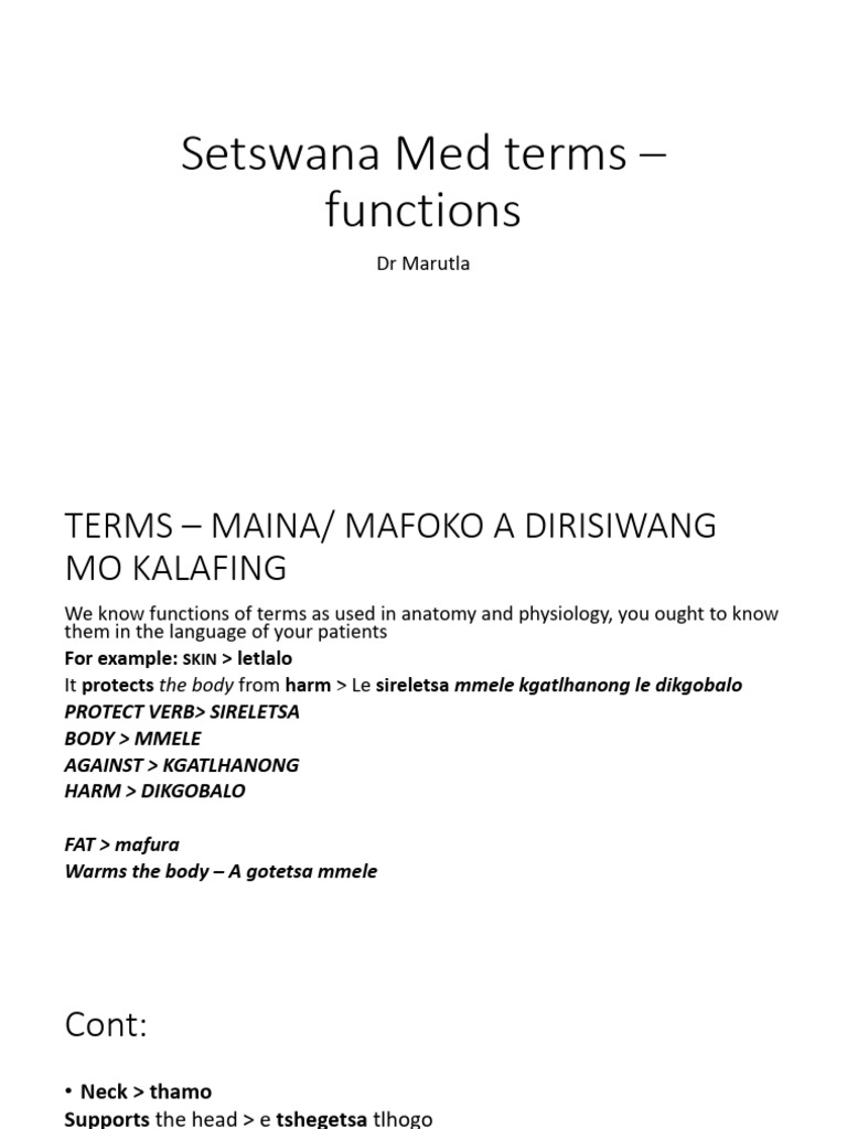 Setswana Body Parts and Functions | PDF | Science & Mathematics