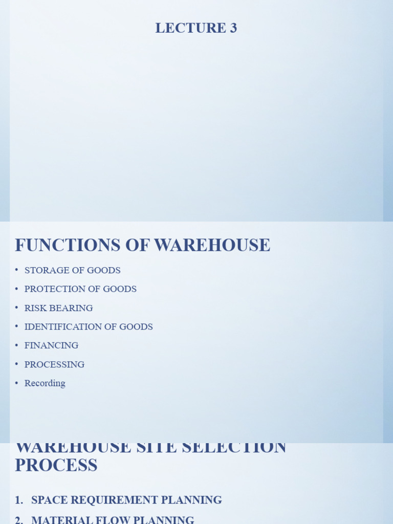 Warehouse & Storage Techniques - Lecture 3 | PDF | Warehouse Warehouse & Storage Techniques - Lecture 3 | PDF | Warehouse