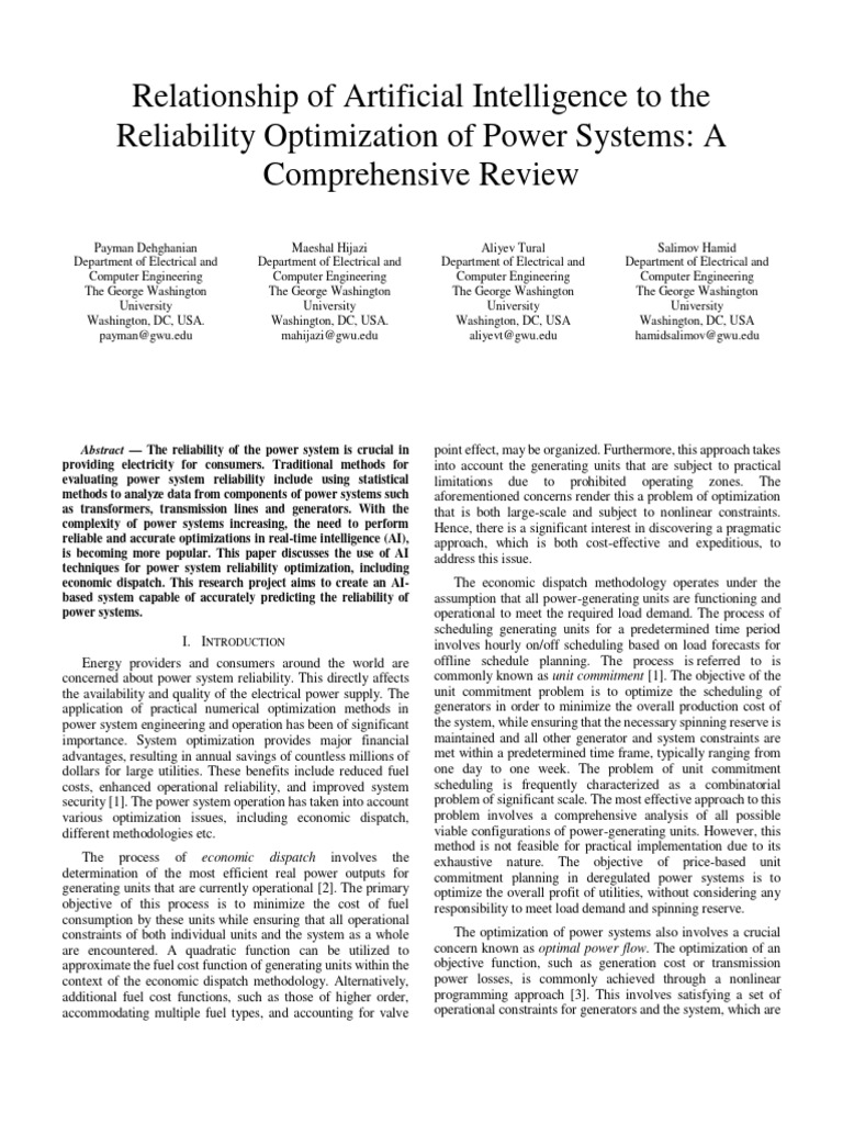 Relationship of Artificial Intelligence to the Reliability Optimization of Electric Power ...