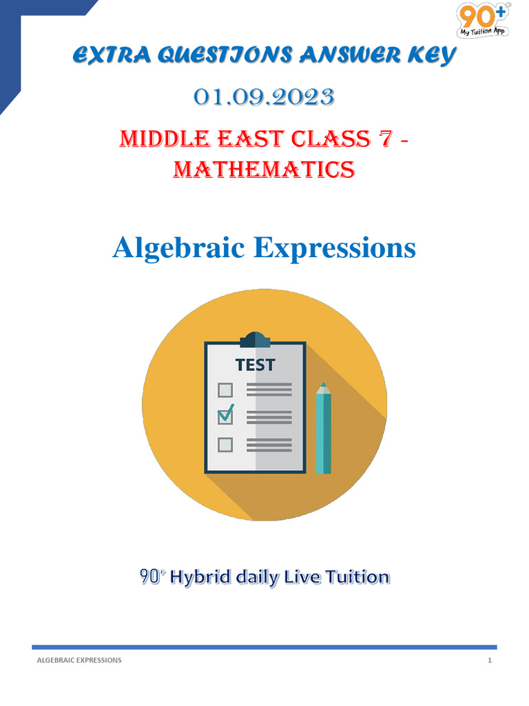 7 UAE Mathematics 01-09-23 EXTRA QUESTIONS AND ANSWER KEY | PDF ...
