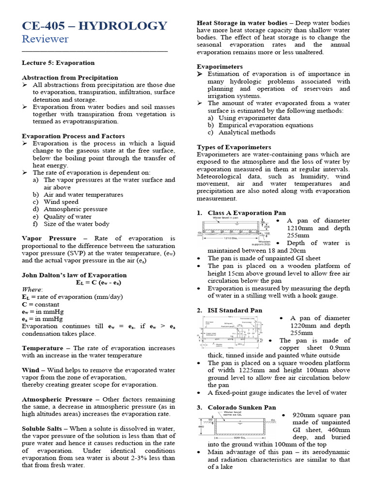 Hydro Chapter 5 - Evaporation | PDF | Evaporation | Water