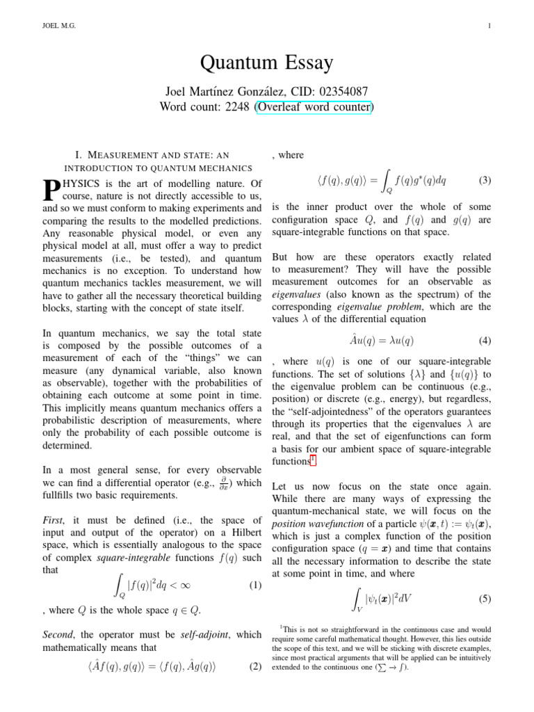 Quantum Mechanics: Measurement and Entanglement | PDF