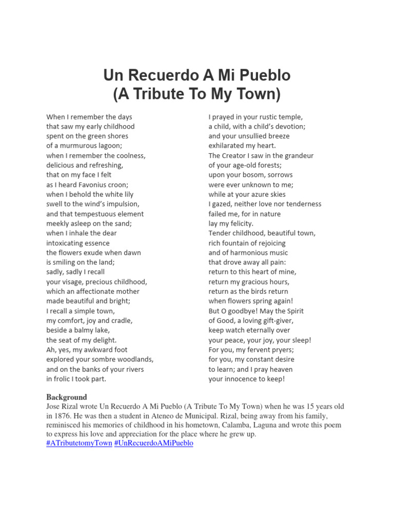 Un Recuerdo A Mi Pueblo | PDF | Poetry