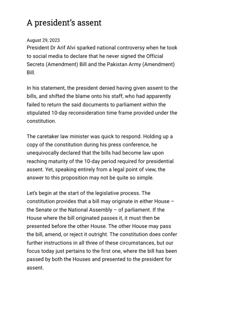 President Alvi's Controversial Assent Claims | PDF
