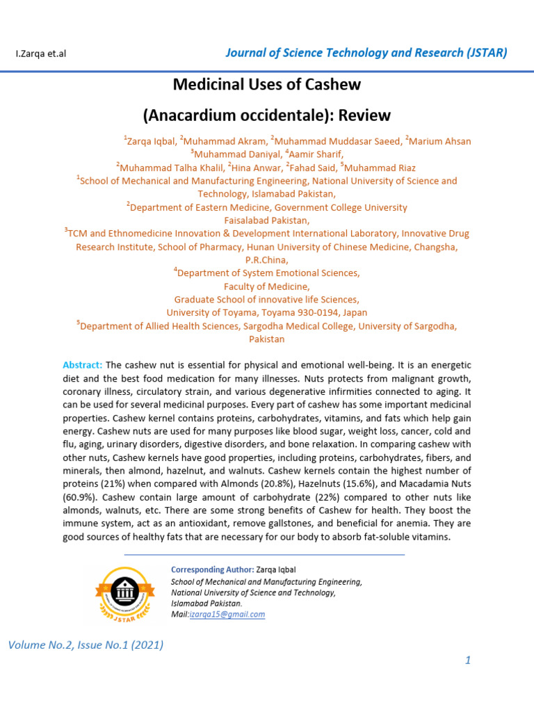 medical uses cashew | PDF