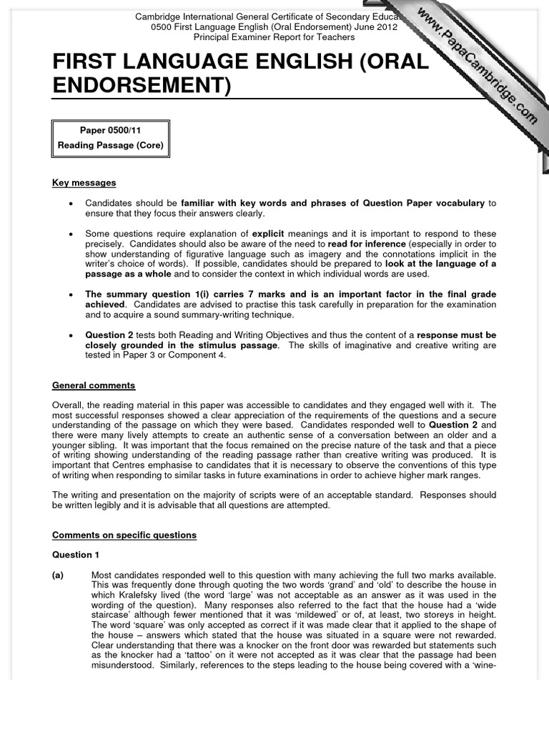 First Language English (Oral Endorsement) | PDF | Question | English Language