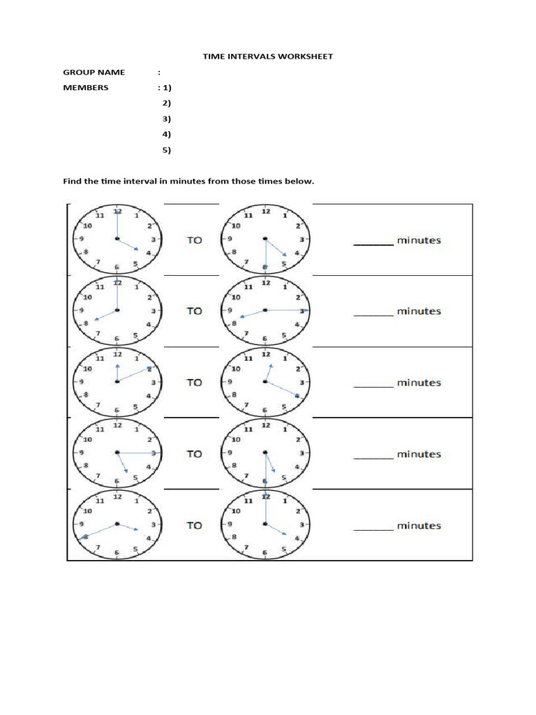 TIME INTERVALS WORKSHEET | PDF