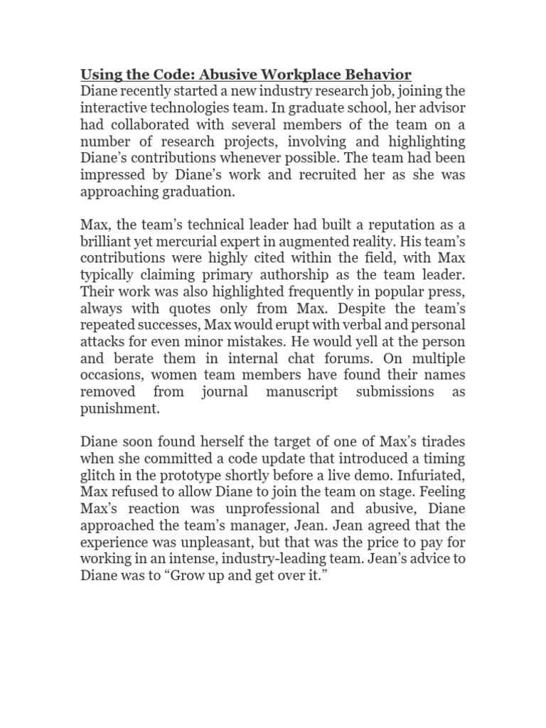 Using The Code Abusive Workplace Behavior1 | PDF | Behavior | Psychology