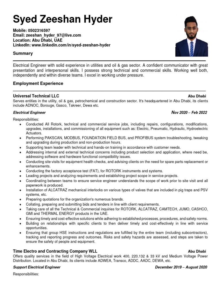 Zeeshan Resume 2 | PDF | Electric Power Transmission | Electrical Substation