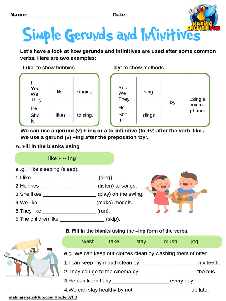 Simple Gerunds and Infinitives 3rd Grade 5 Worksheets | PDF | Syntax | Linguistic Morphology