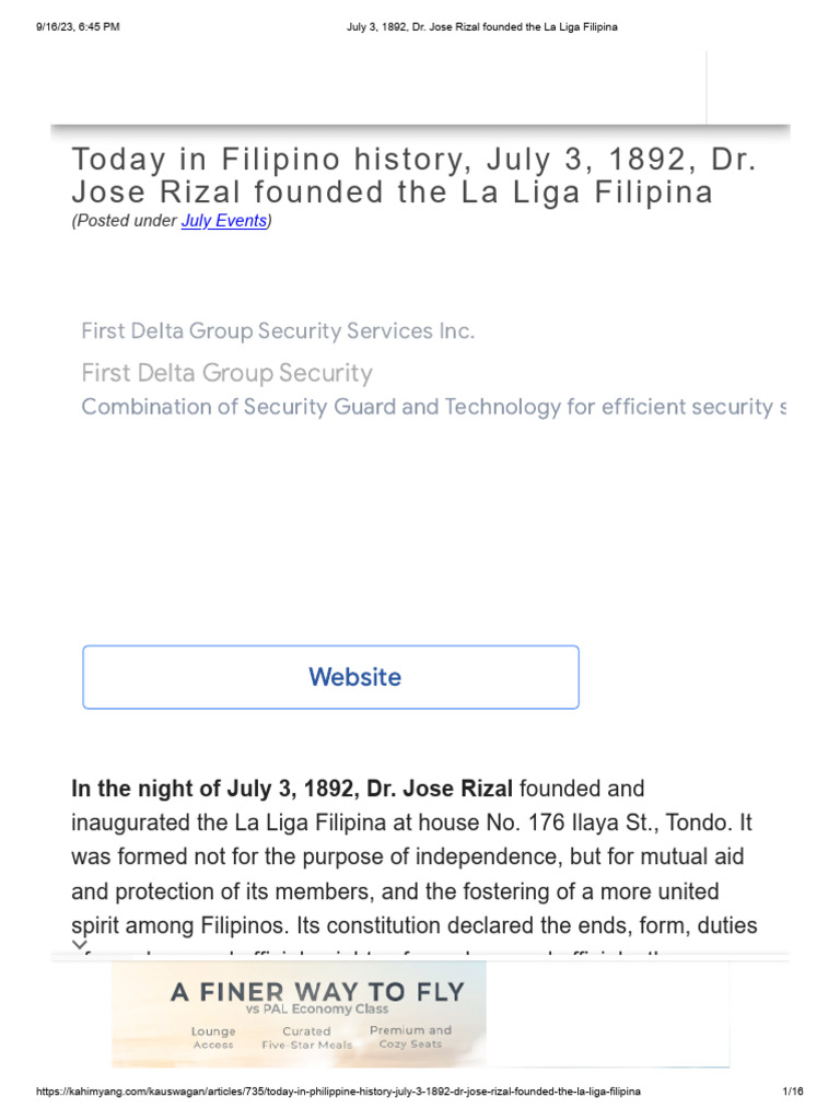 July 3, 1892, Dr. Jose Rizal Founded The La Liga Filipina | PDF