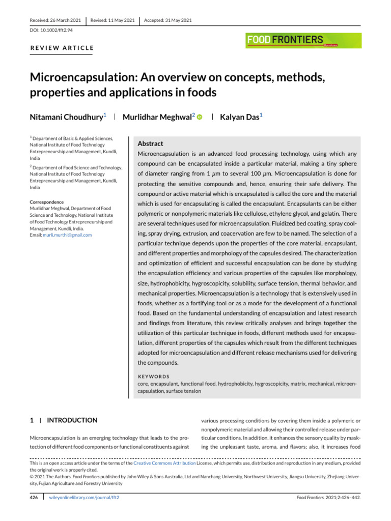 Microencapsulation in Food: Methods & Applications | PDF | Emulsion | Chemical Substances