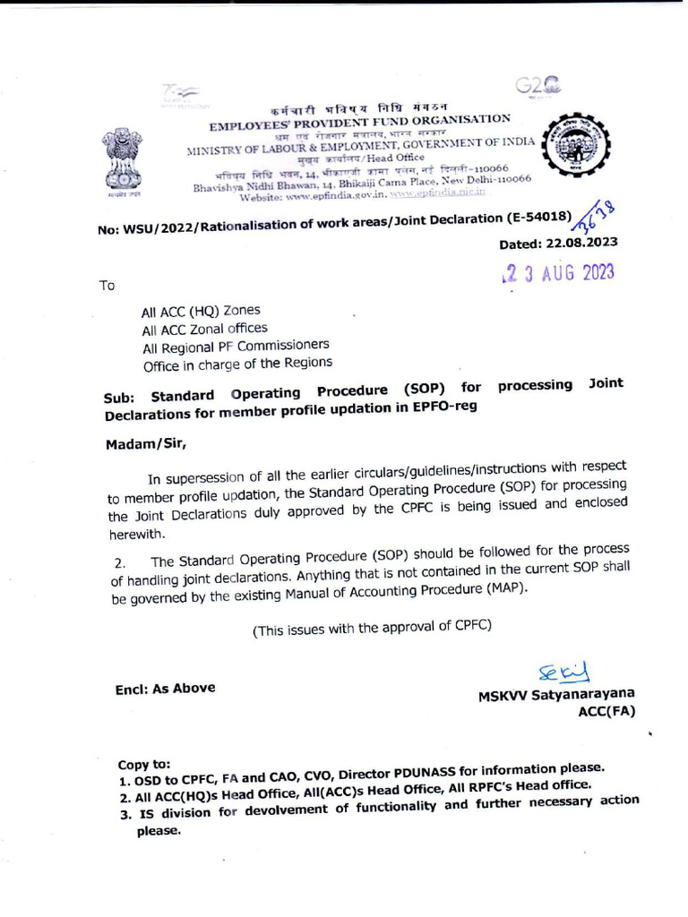 EPFO Joint Declaration SOP 2022 | PDF | Finance & Money Management