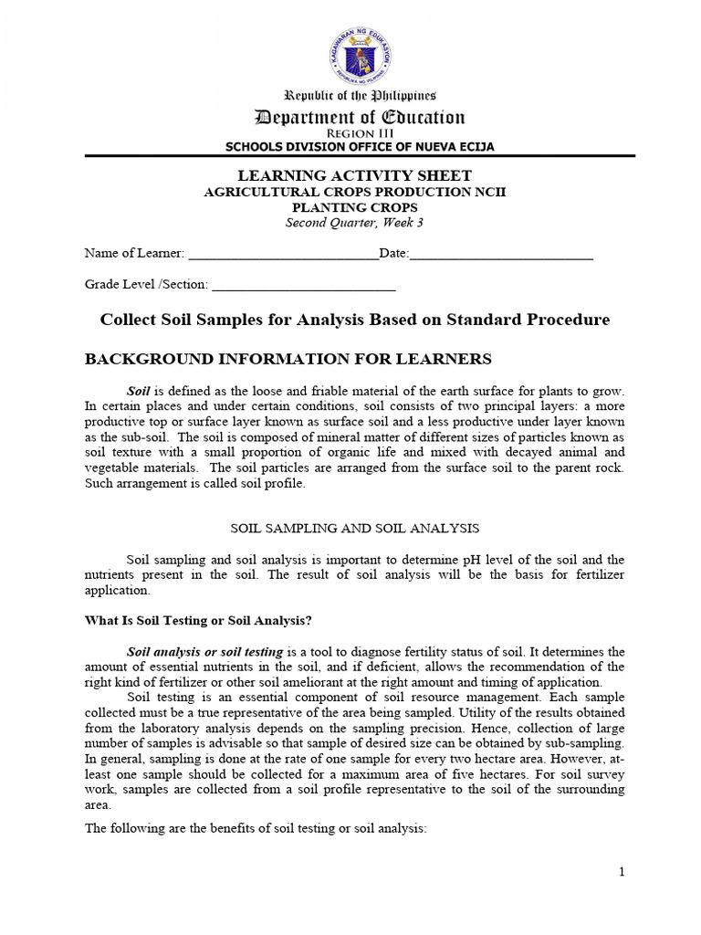 G11 - LAS in ACP-Q2Wk3 Collecting Soil Sample For Analysis | PDF