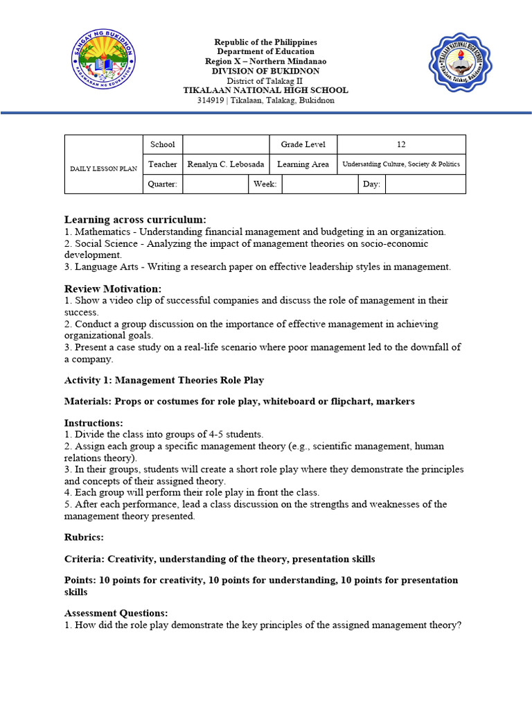 OM - Lesson - Plan | PDF | Theory | Decision Making