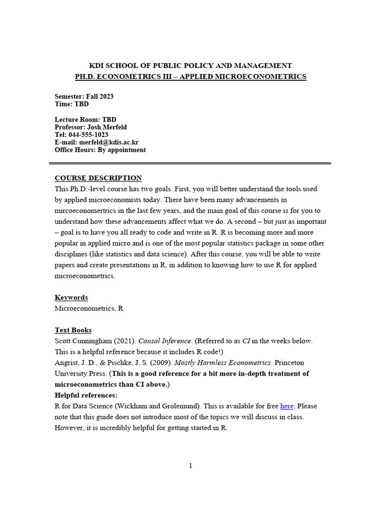 PhD Microeconometrics with R | PDF | Econometrics | Regression Analysis