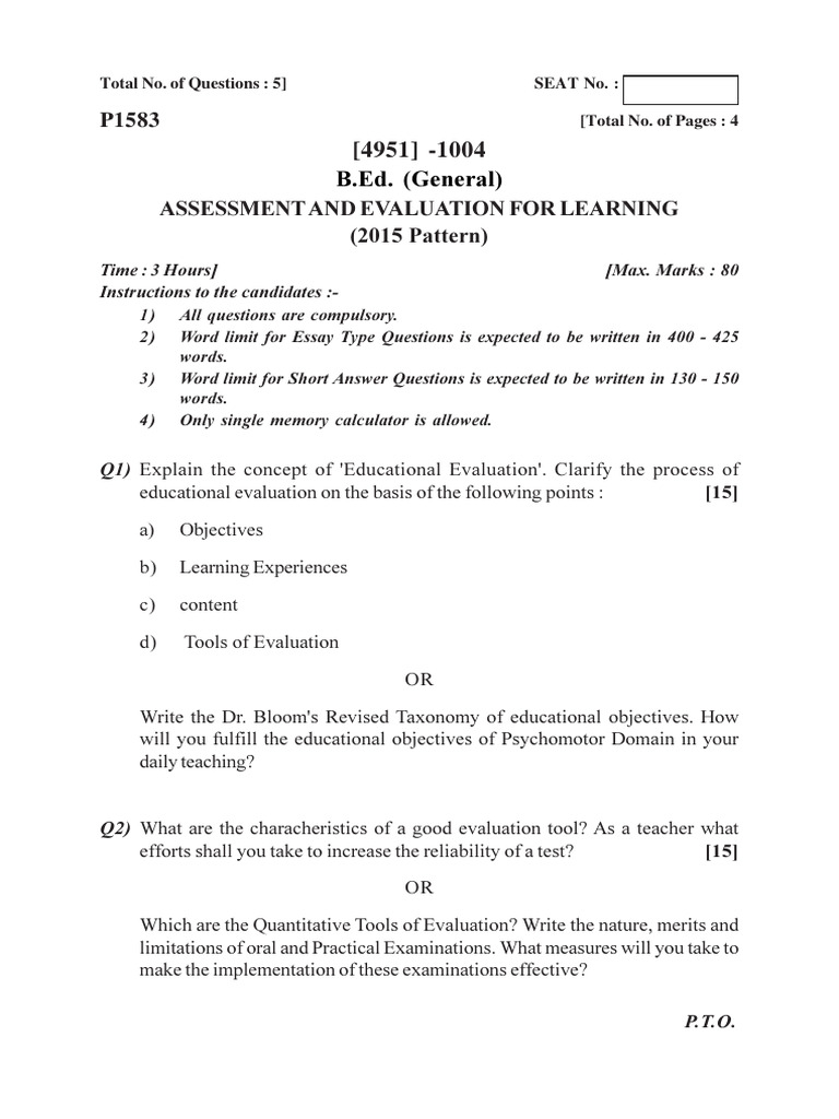 104 Question Papers - Merged | PDF | Educational Assessment | Learning