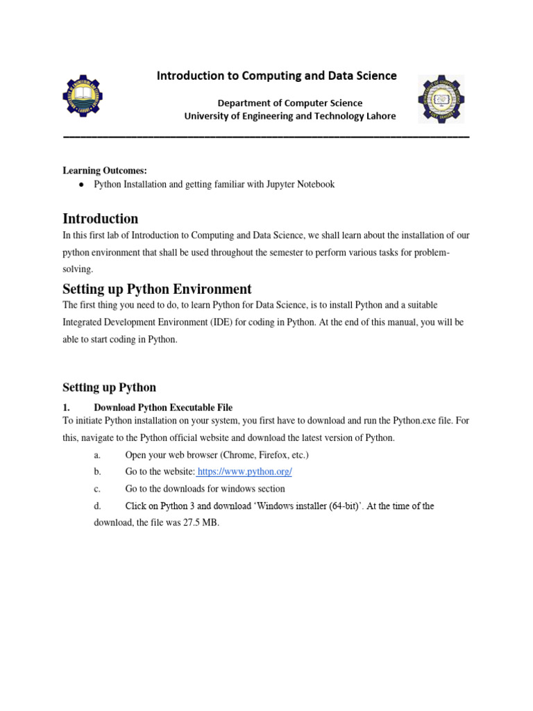 Lab 1 Manual | PDF | Python (Programming Language) | Screenshot