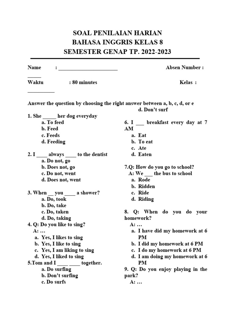 Soal PH Eng Genap 8 | PDF | Home | Western Cuisine