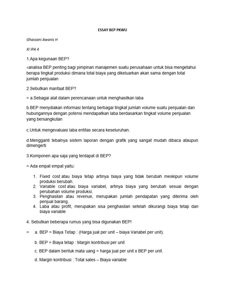 Rumus dan Manfaat BEP PKWU | PDF