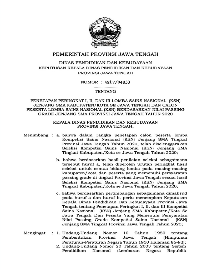 PDF SK Penetapan Hasil KSN K Jateng 2020 Gabung PDF Compress | PDF