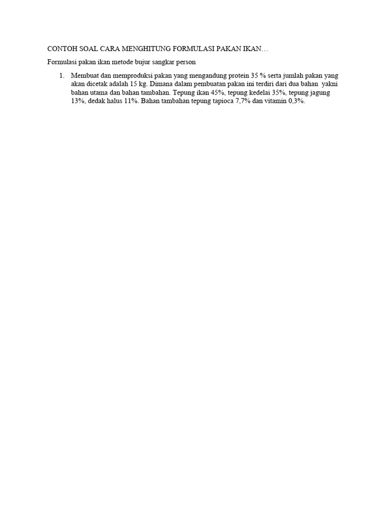 Contoh Soal Cara Menghitung Formulasi Pakan Ikan | PDF