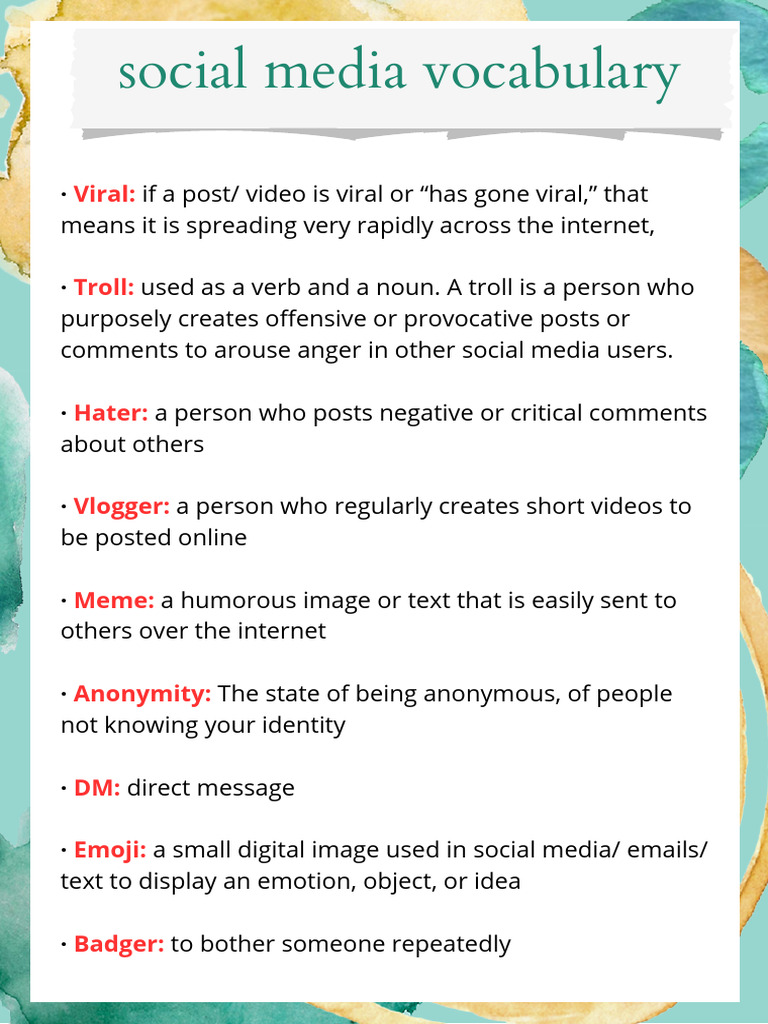 Social Media Vocabulary | PDF