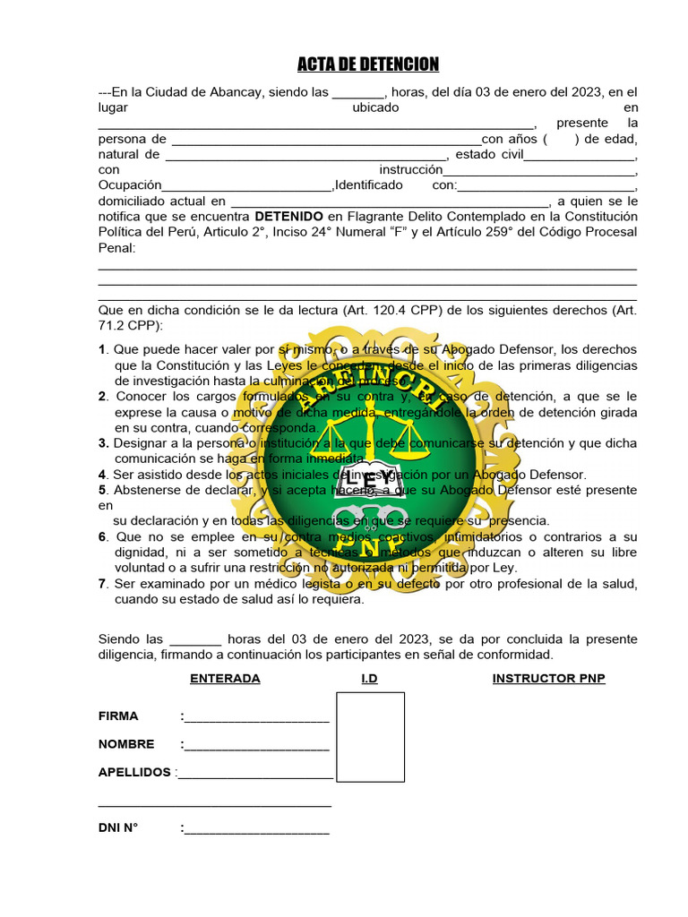 Acta de Detencion | PDF Acta de Detencion | PDF