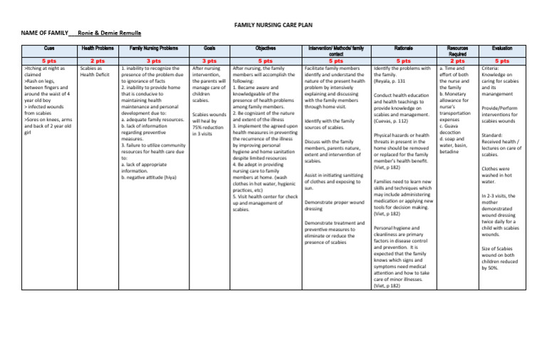 Family Nursing Care Plan for Scabies | PDF | Hygiene | Preventive ...