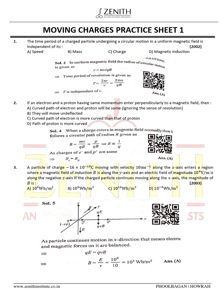 Moving Charges 1 Sol | PDF | Proton | Electron